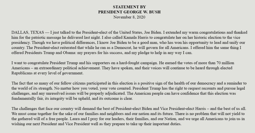 Former President George W. Bush Calls Joe Biden, Kamala Harris with ...