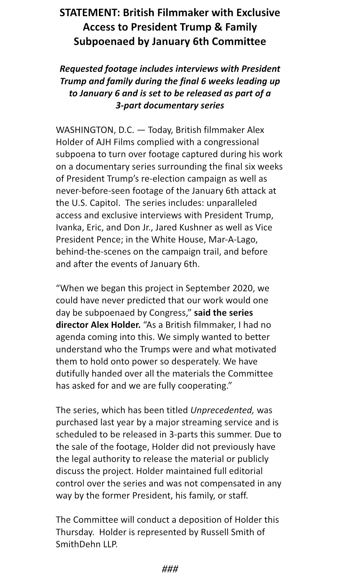 January 6th Filmmaker Will "Fully Cooperate" with Subpeona from ...