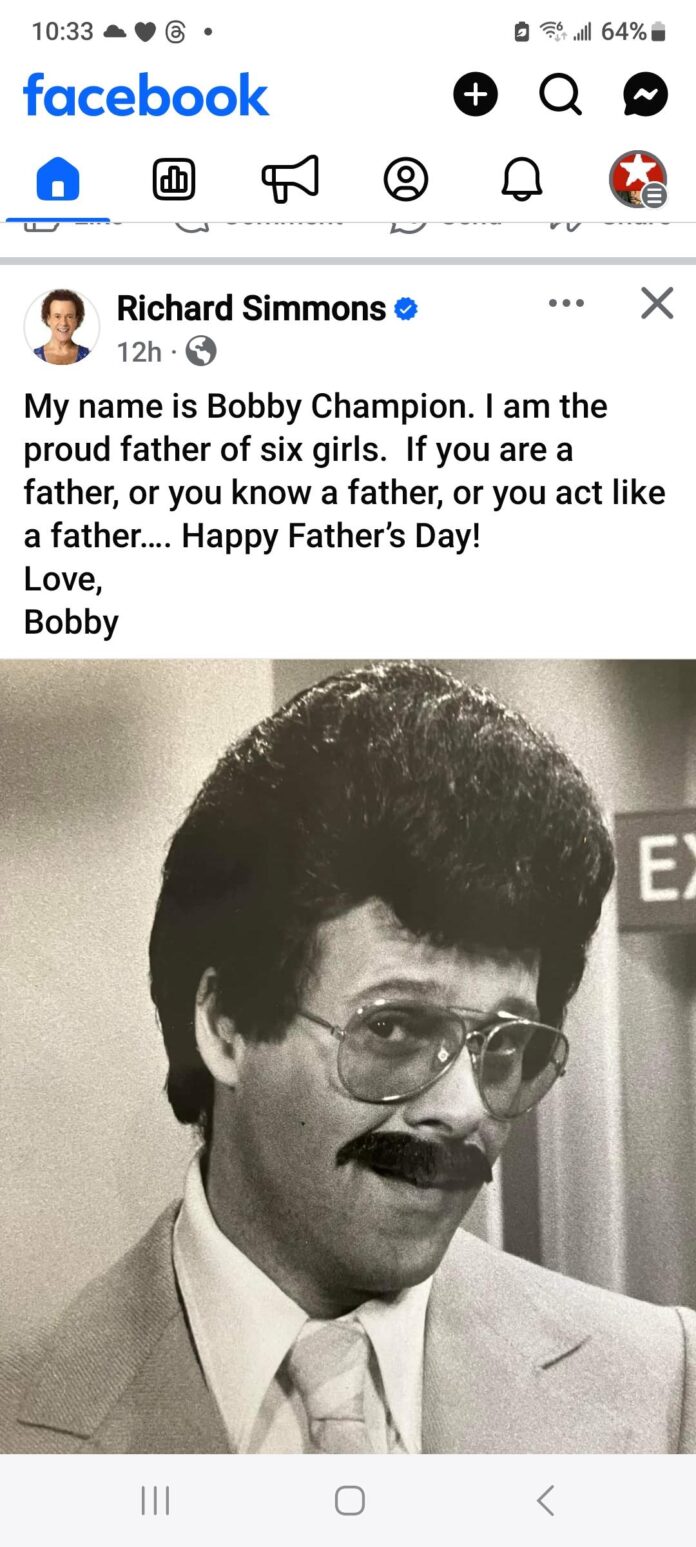 Richard Simmons Appears in Father's Day Post as "Bobby Champion" '70s ...