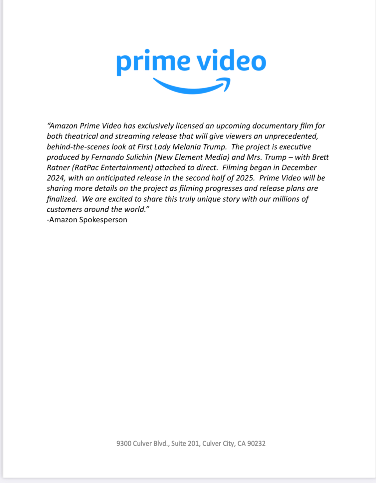 Melania Trump Documentary Coming from Jeff Bezos's Amazon Prime ...